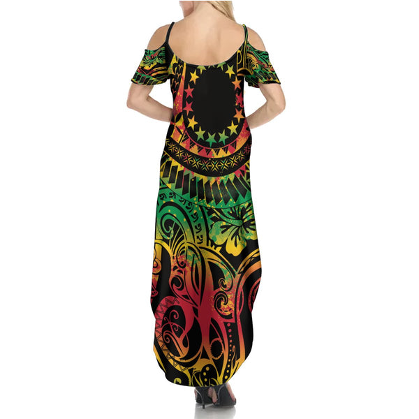 Cook Islands 15 Stars Summer Maxi Dress Kuki Airani Polynesian Tribal ...