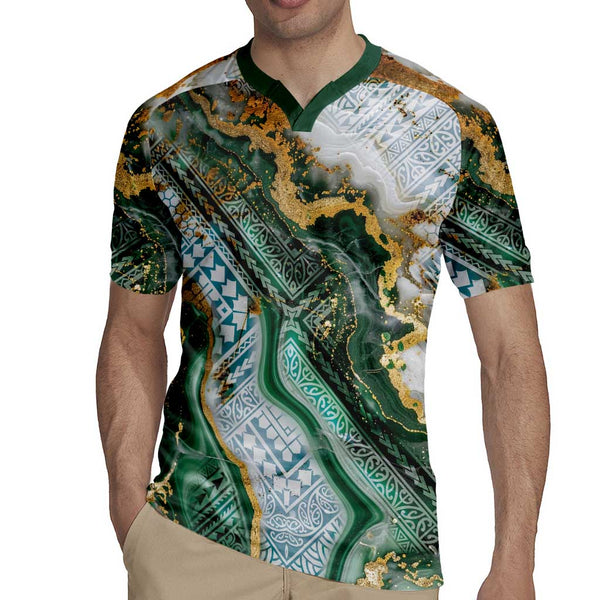 Polynesian Tribal Tattoo Rugby Jersey Green Marble Pattern LT9