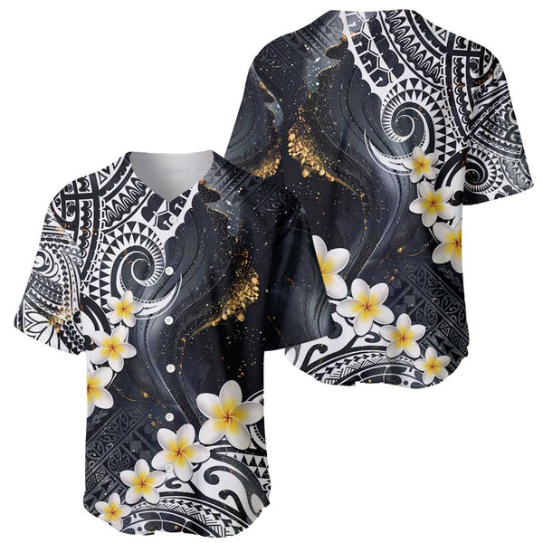 Polynesian Tribal Tattoo Baseball Jersey Plumeria Black Gold Marble ...