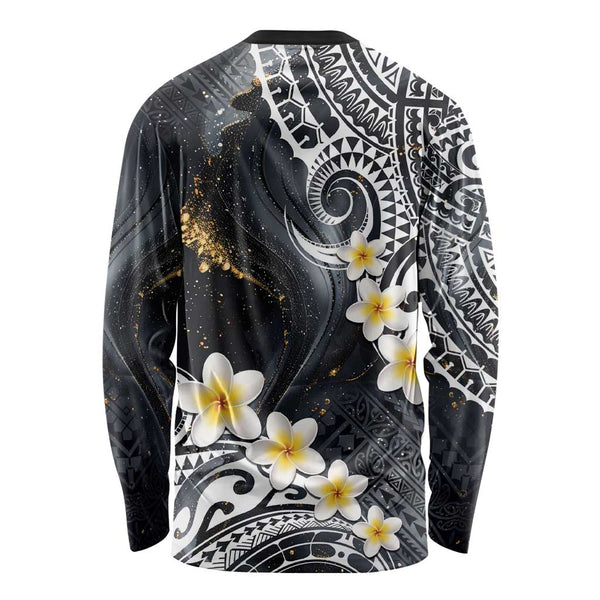 Polynesian Tribal Tattoo Long Sleeve Shirt Plumeria Black Gold Marble ...