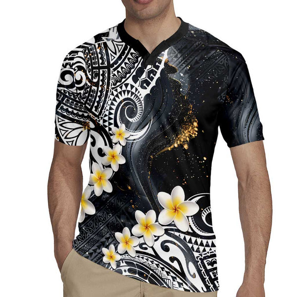 Polynesian Tribal Tattoo Rugby Jersey Plumeria Black Gold Marble ...
