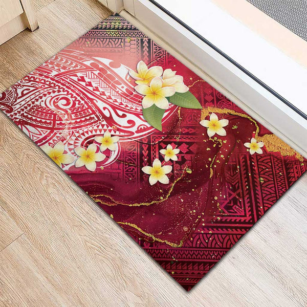 Polynesian Tribal Tattoo Rubber Doormat Plumeria Blood Red and Gold ...