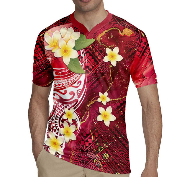 Polynesian Tribal Tattoo Rugby Jersey Plumeria Blood Red and Gold ...