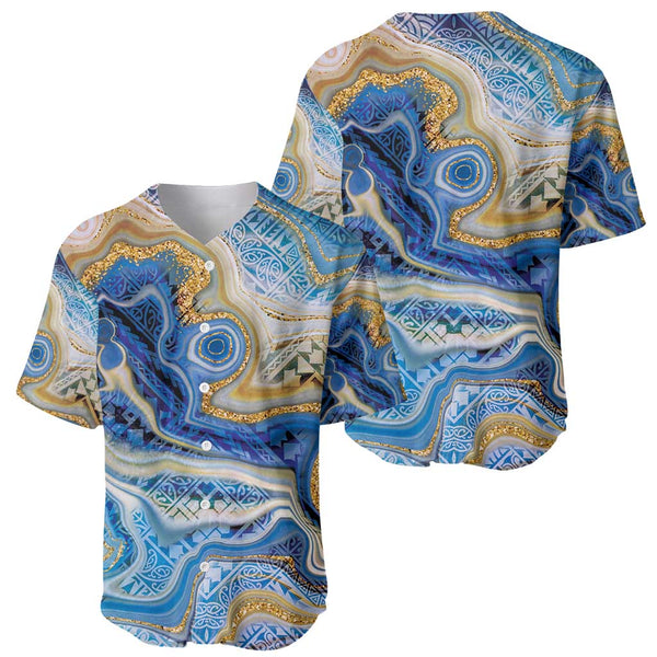 Polynesian Tribal Tattoo Baseball Jersey Swirling Ocean Marble Pattern LT9