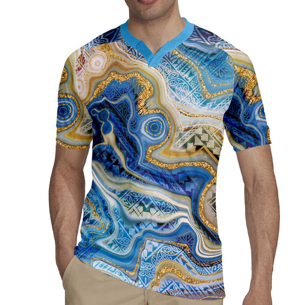 Polynesian Tribal Tattoo Rugby Jersey Swirling Ocean Marble Pattern LT9