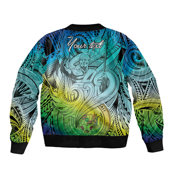 Personalised Aloha King Kamehameha Spirits Sleeve Zip Bomber Jacket Art ...
