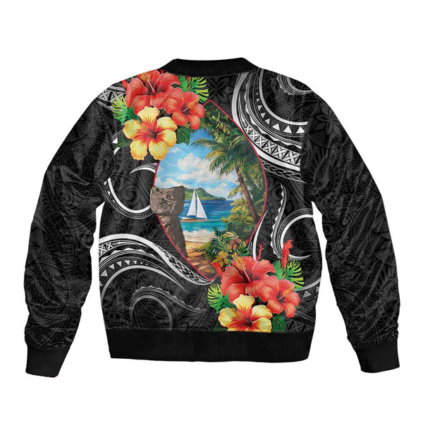Hafa Adai Guam Sleeve Zip Bomber Jacket Guahan Seal Chamorro Stones ...