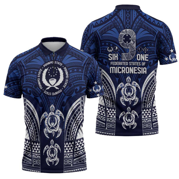 FSM Pohnpei States Zipper Polo Shirt Micronesia Six 9 One Polynesian ...