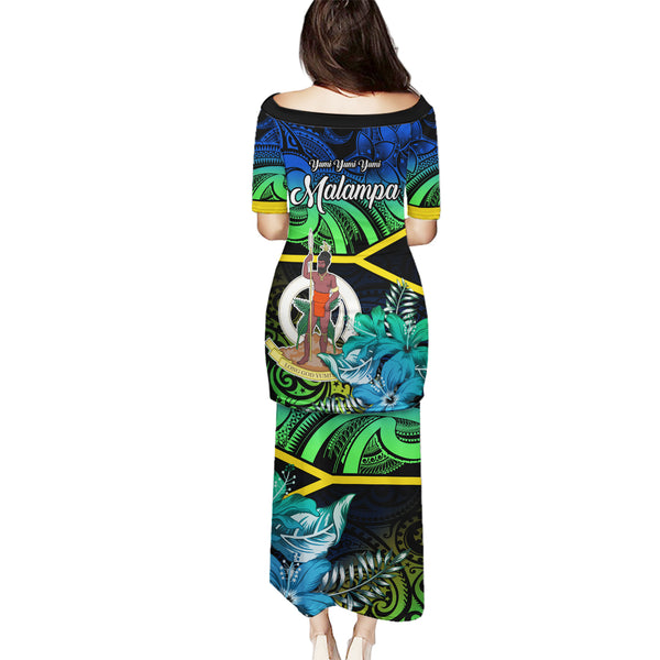 Malampa Day Puletasi Vanuatu Flowers with Malampa Emblem Tribal Pattern LT9