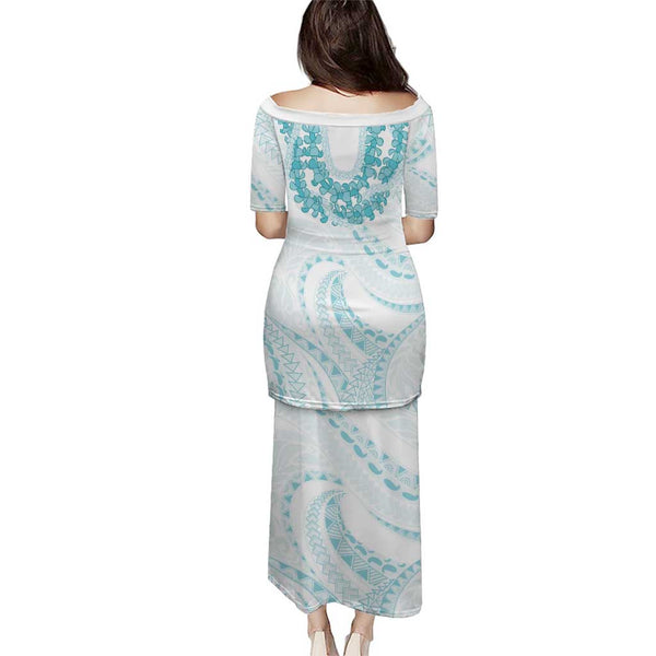 Aloha Lei Onaona Puletasi Teal Hawaiian Tribal Pattern LT9