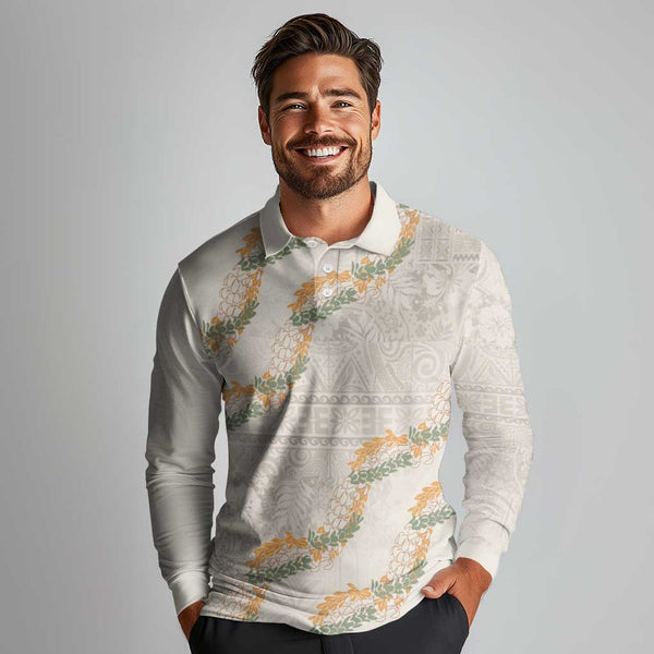 Aloha Pakalana and Puakenikeni Lei Long Sleeve Polo Shirt Beige ...