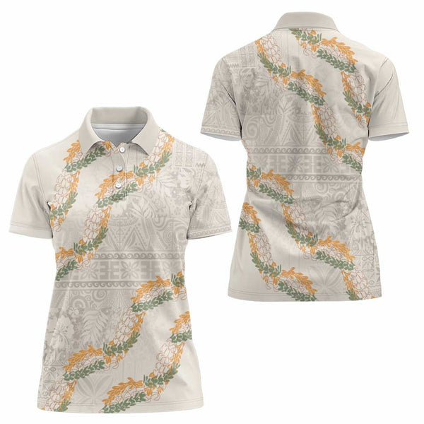 Aloha Pakalana and Puakenikeni Lei Women Polo Shirt Beige Hawaiian ...