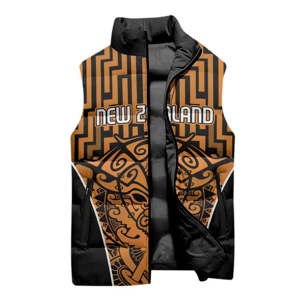 Custom Basketball New Zealand Sleeveless Puffer Jacket Gold Maori Ta ...