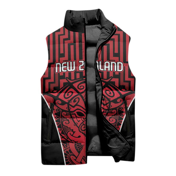 Custom Basketball New Zealand Sleeveless Puffer Jacket Red Maori Ta ...