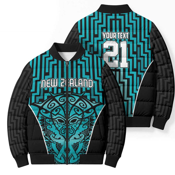 Custom Basketball New Zealand Bomber Puffer Jacket Teal Maori Ta Moko ...