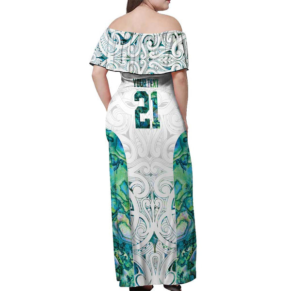 Custom New Zealand Aotearoa Off Shoulder Maxi Dress Green Maori Paua ...