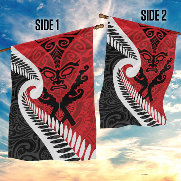 Silver Fern Koru Swirls with Maori Ta Moko Garden Flag LT9