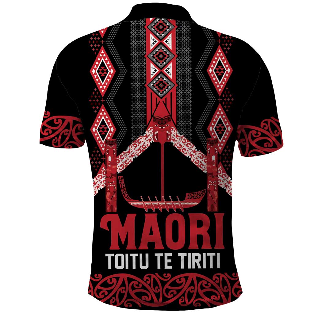 Toitu Te Tiriti Waitangi Polo Shirt Black Wharenui House LT9