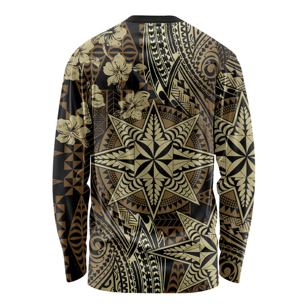 Vintage Tonga Tribal Ngatu Pattern Long Sleeve Shirt With Pacific ...