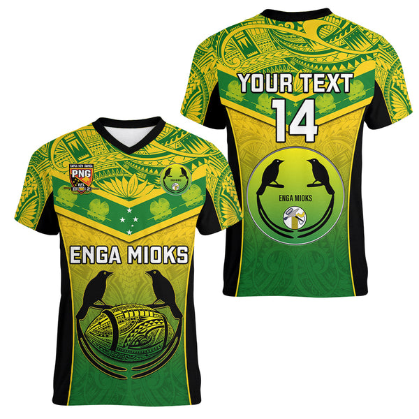 Custom Papua New Guinea Rugby Women V Neck T Shirt Enga Mioks PNG ...