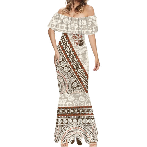 Bula Fiji Mermaid Dress Fijian Masi Tapa Cloth Vintage Vibes LT14