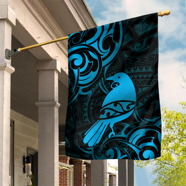 New Zealand Tui Bird Garden Flag Aotearoa Maori Pattern - Blue LT14