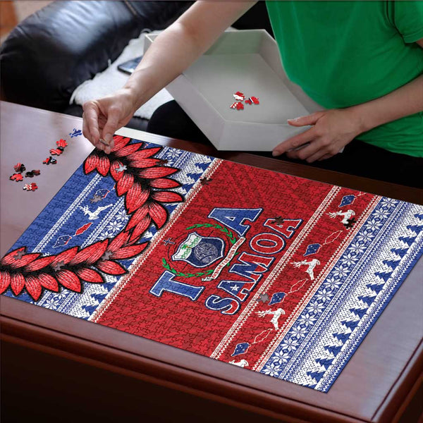 Toa Samoa Rugby Christmas Puzzle Ula Fala Samoan Pattern Red LT14