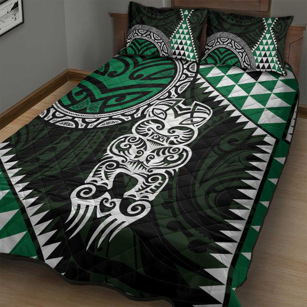 Green Aotearoa Niho Taniwha Quilt Bed Set Maori Mythology Tooth ...