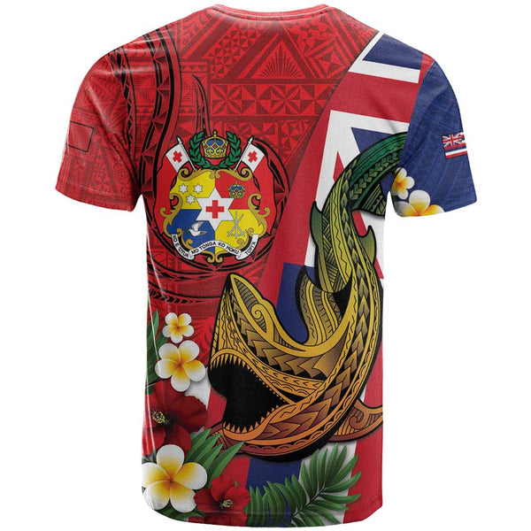 Hawaii And Tonga T Shirt Shark Tattoo With Tongan Coat Of Arms LT14