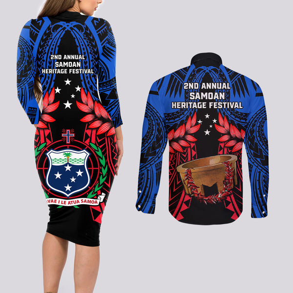 Samoa Couples Matching Long Sleeve Bodycon Dress and Long Sleeve Button ...
