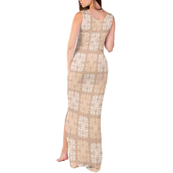 Beige Palaka Quilt Hawaii Tank Maxi Dress Traditional Hawaii-plaid ...