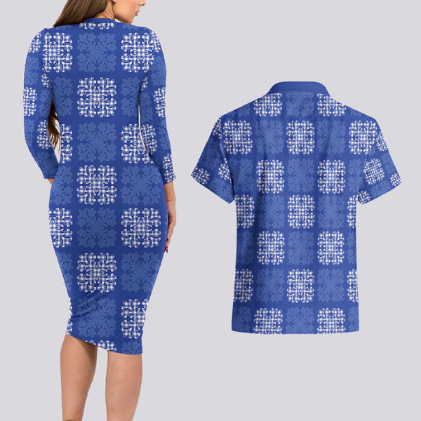 Royal Blue Palaka Quilt Hawaii Couples Matching Long Sleeve Bodycon ...