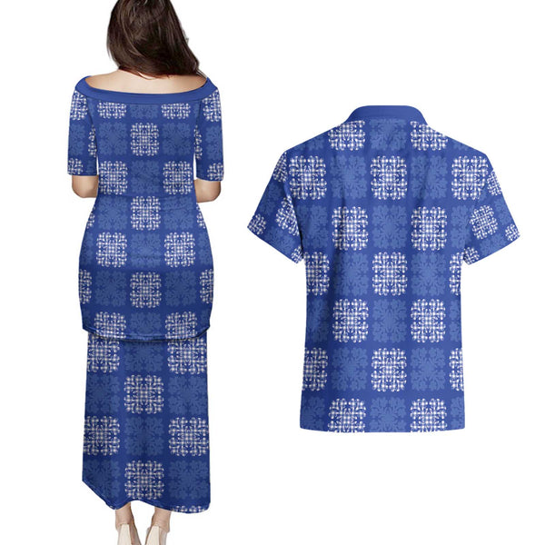 Royal Blue Palaka Quilt Hawaii Couples Matching Puletasi and Hawaiian ...