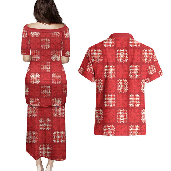 Red Palaka Quilt Hawaii Couples Matching Puletasi and Hawaiian Shirt ...