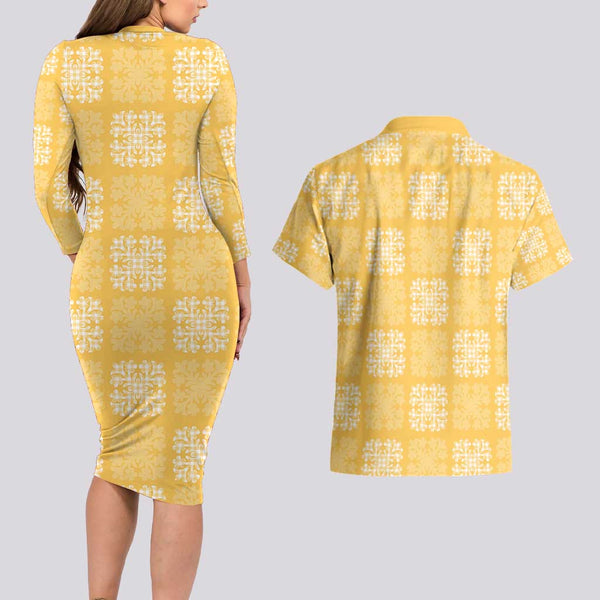Yellow Palaka Quilt Hawaii Couples Matching Long Sleeve Bodycon Dress ...