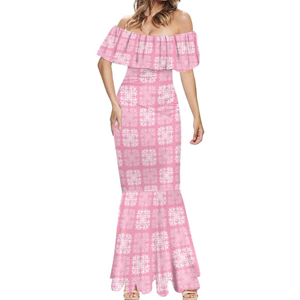 Pink Palaka Quilt Hawaii Mermaid Dress Traditional Hawaii-plaid Pattern ...