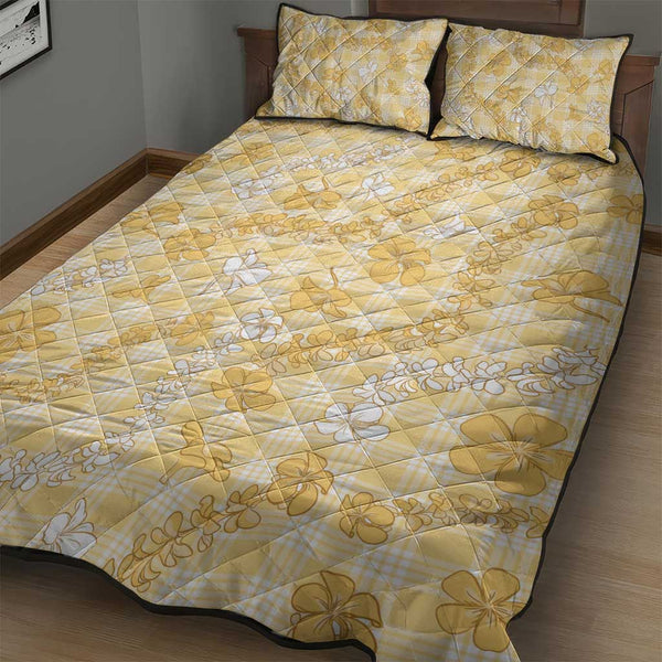 Melemele Aloha Hawaii Quilt Bed Set Plumeria Lei With Palaka Motif LT14