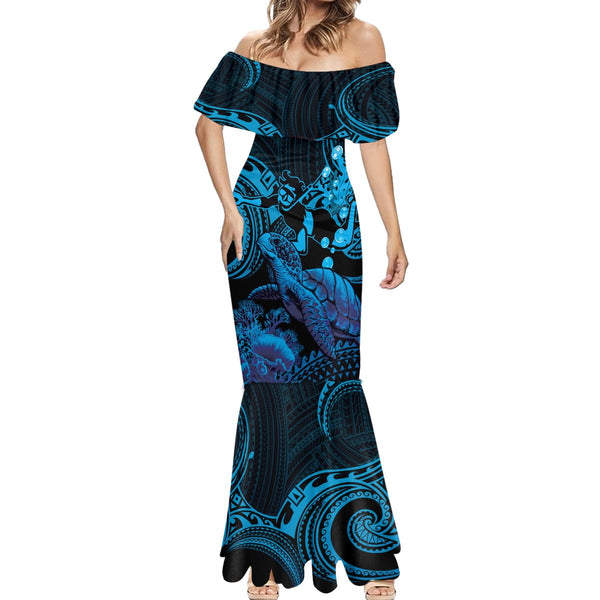 Blue Aloha Hawaii Mermaid Dress Snorkeling With Sea Turtle Polynesian ...