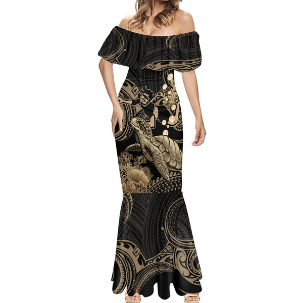 Gold Aloha Hawaii Mermaid Dress Snorkeling With Sea Turtle Polynesian ...