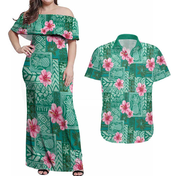 Home / Products / Cyan Hawaii Hibiscus With Tropical Flowers Motifs ...