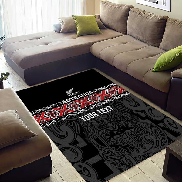 Custom New Zealand Silver Fern Rugby Area Rug All Black Maori Taniko ...