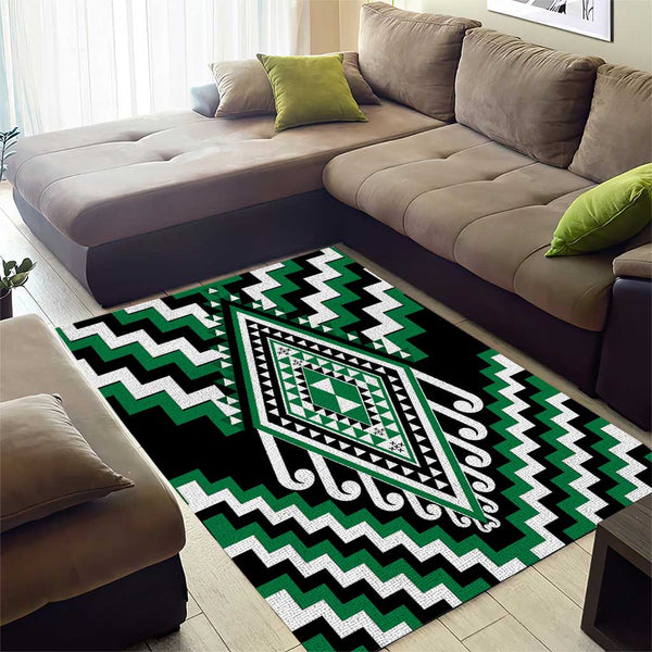 Green Aotearoa Taniko Poutama Patikitiki Area Rug LT14