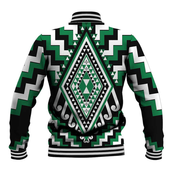 Green Aotearoa Taniko Poutama Patikitiki Baseball Jacket LT14