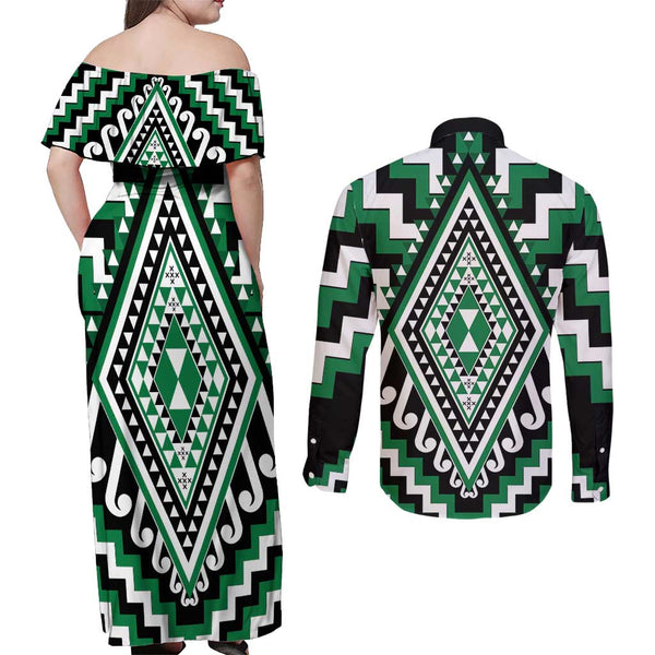 Green Aotearoa Taniko Poutama Patikitiki Couples Matching Off Shoulder ...