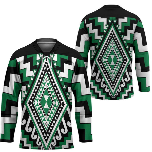 Green New Zealand Taniko Poutama Patikitiki Hockey Jersey LT14