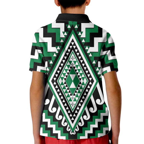 Green Aotearoa Taniko Poutama Patikitiki Kid Polo Shirt LT14
