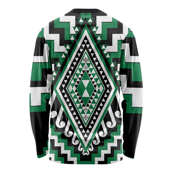 Green Aotearoa Taniko Poutama Patikitiki Long Sleeve Shirt LT14
