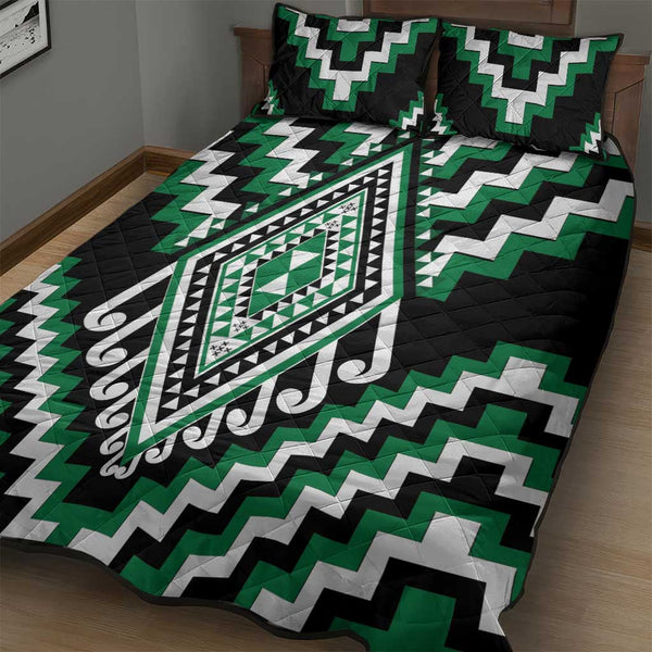 Green Aotearoa Taniko Poutama Patikitiki Quilt Bed Set LT14