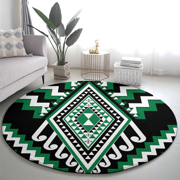 Green Aotearoa Taniko Poutama Patikitiki Round Carpet LT14