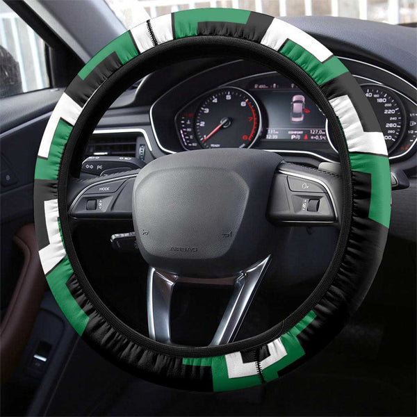 Green Aotearoa Taniko Poutama Patikitiki Steering Wheel Cover LT14